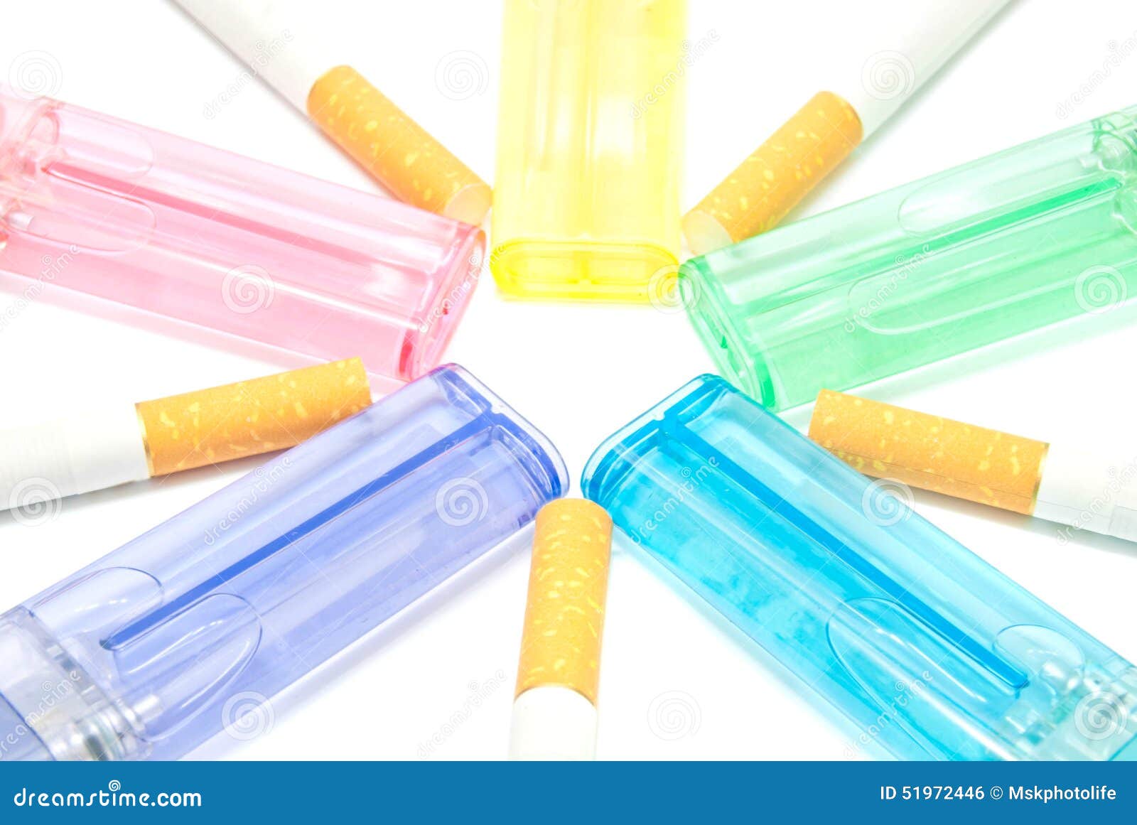 Colorful Lighters and Few Cigarettes Stock Photo - Image of burnt ...