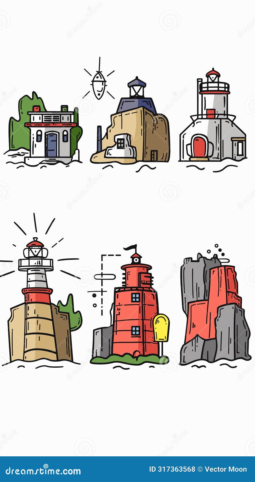 Colorful Lighthouse Illustrations Featuring Six Unique Lighthouses ...