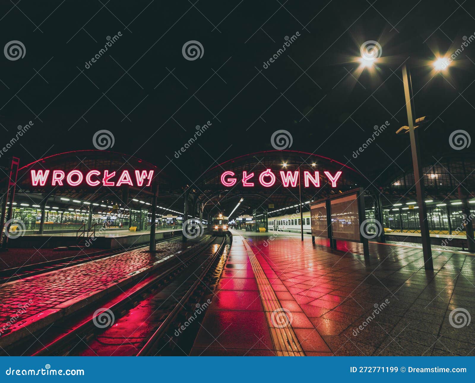 Colorful Lights on Train Station at Night Stock Image - Image of ...