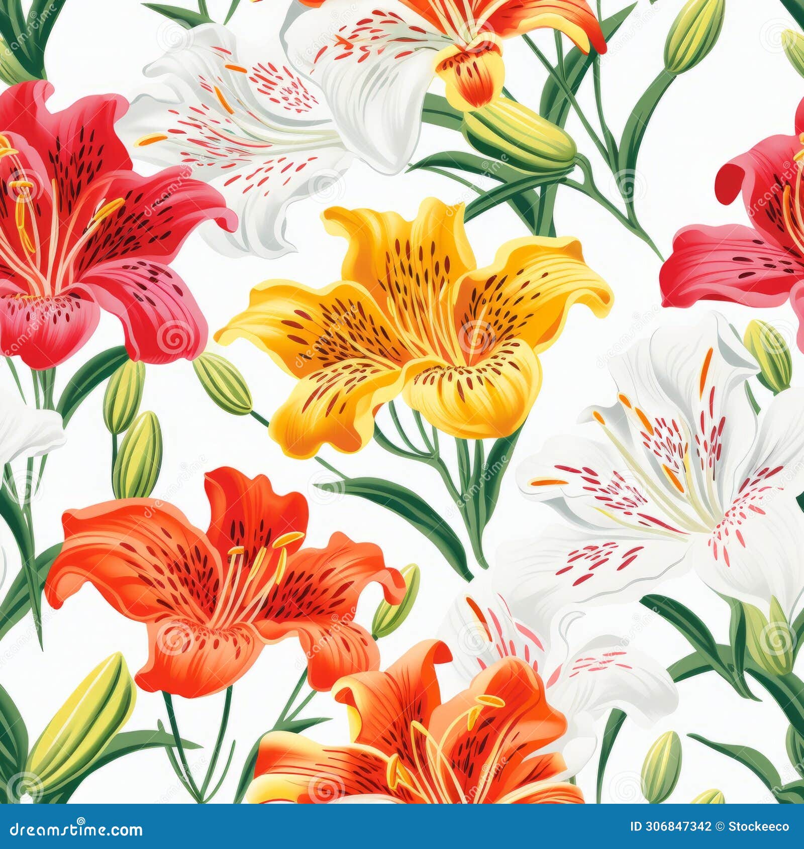 Colorful Lily Seamless Pattern Vector Graphic Image Stock Illustration ...