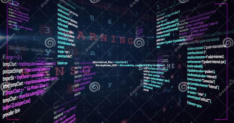 Colorful Lines of Code Floating in Dark Background, Creating a Futuristic Scene Stock ...