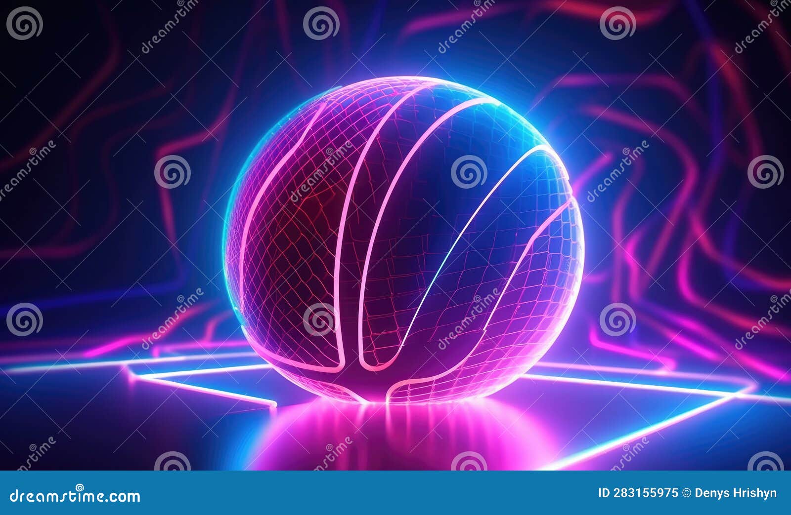 Colorful Lines Surrounding a Basketball on Vibrant Backdrop Creating ...