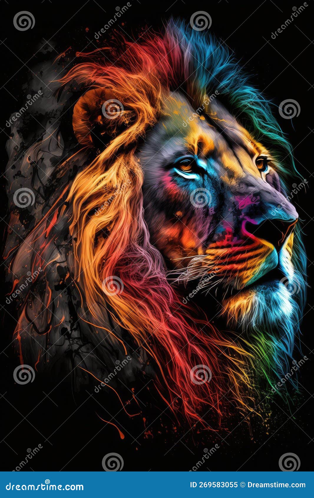 Colorful Lion on Black Illustration Design Art. Stock Illustration ...