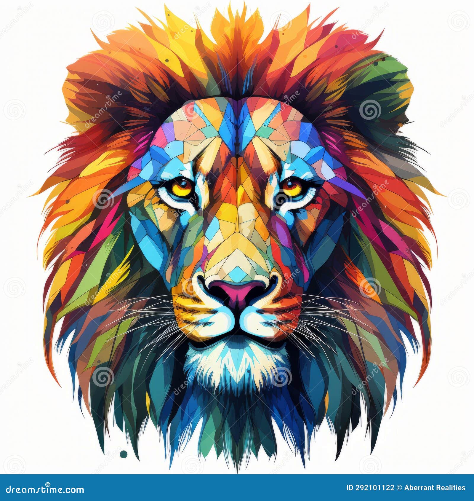 A Colorful Lion Head on a White Background Stock Illustration ...
