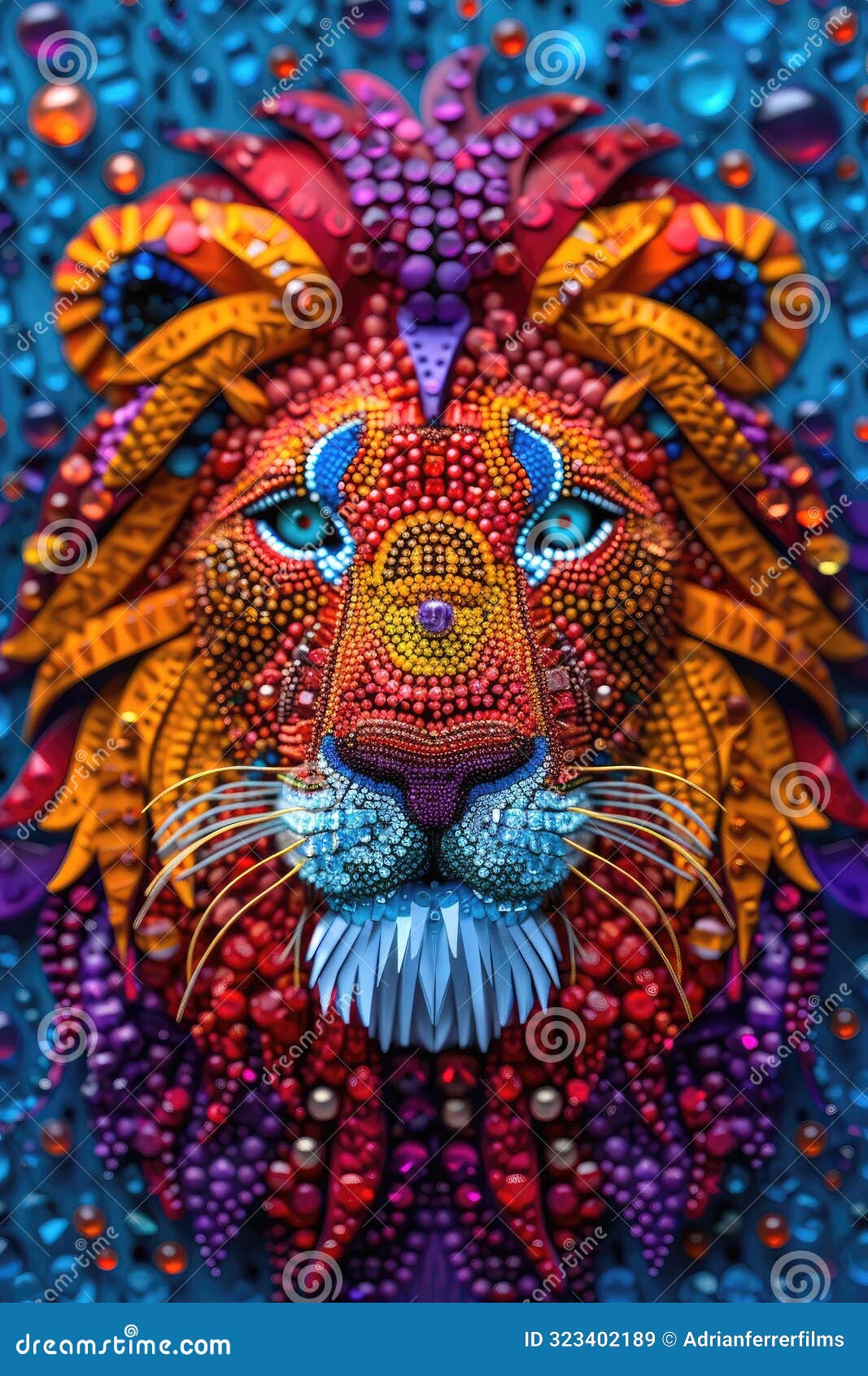A Colorful Lion Made of Beads and Other Small Objects Stock Image ...