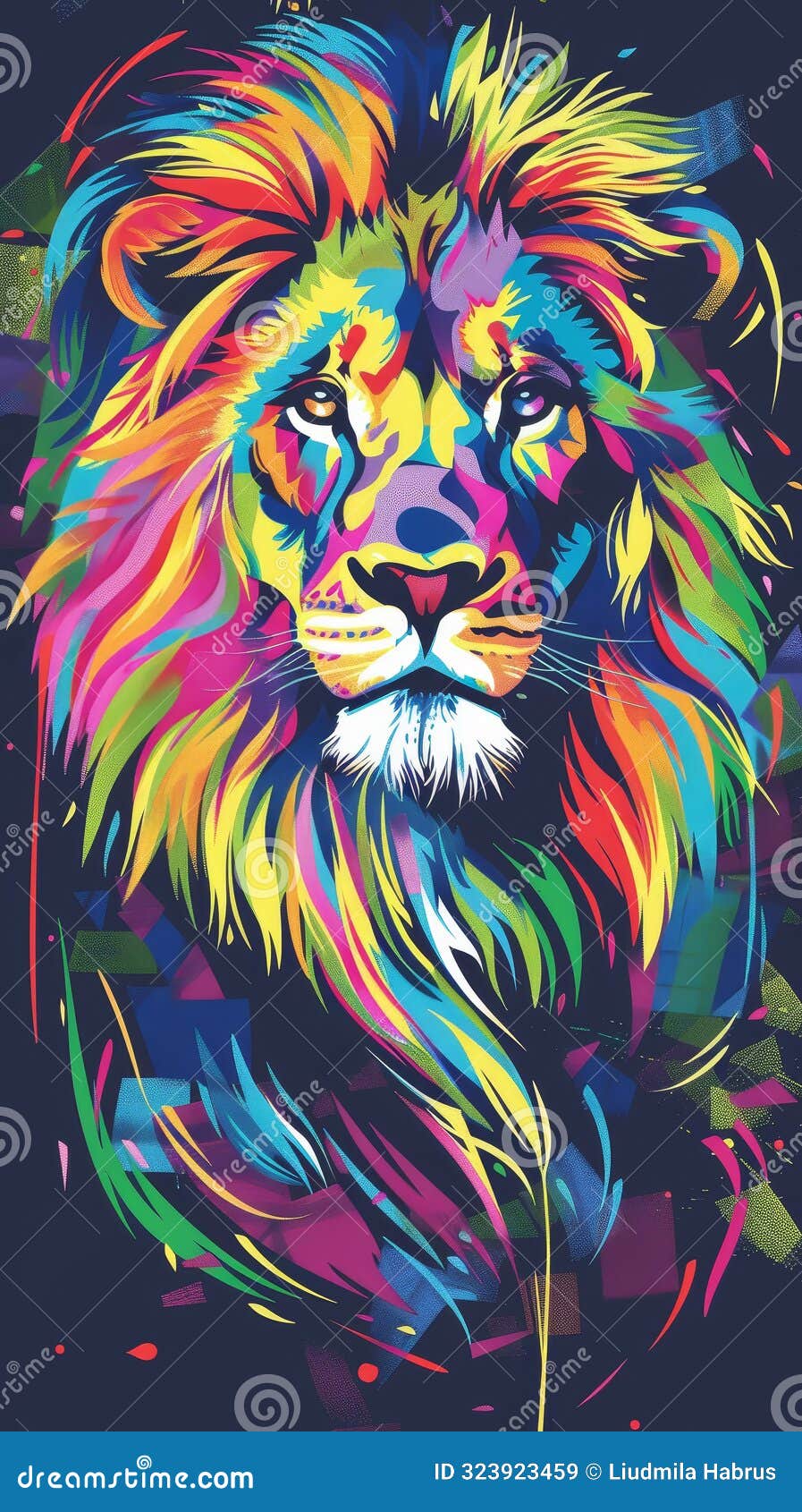A Colorful Lion with a Rainbow Mane and a Rainbow Tail Stock Image ...