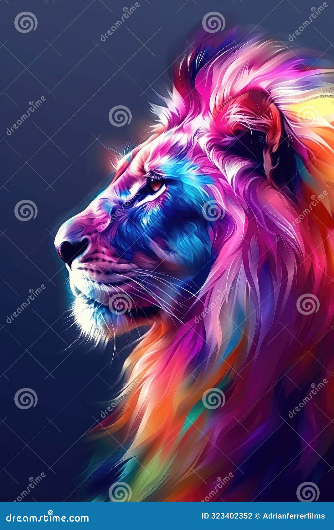 A Colorful Lion with a Rainbow Mane and a Rainbow Tail Stock Photo ...