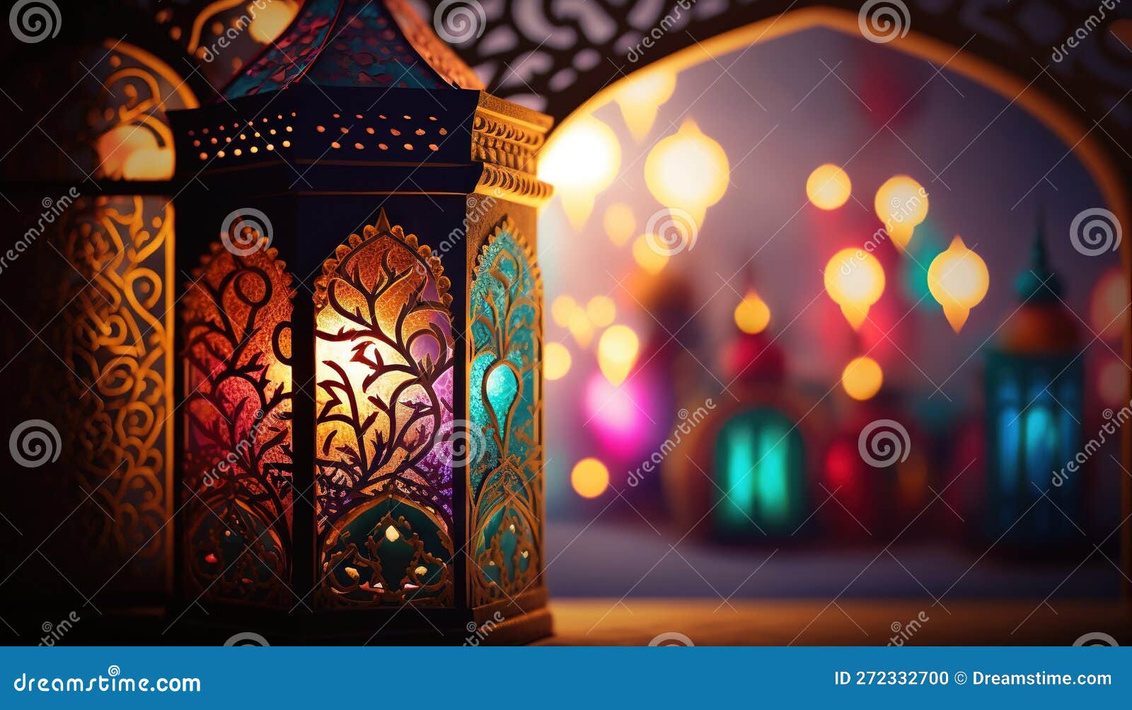 A Colorful Lit Lantern in a Dark Room with Lights in the Background of ...