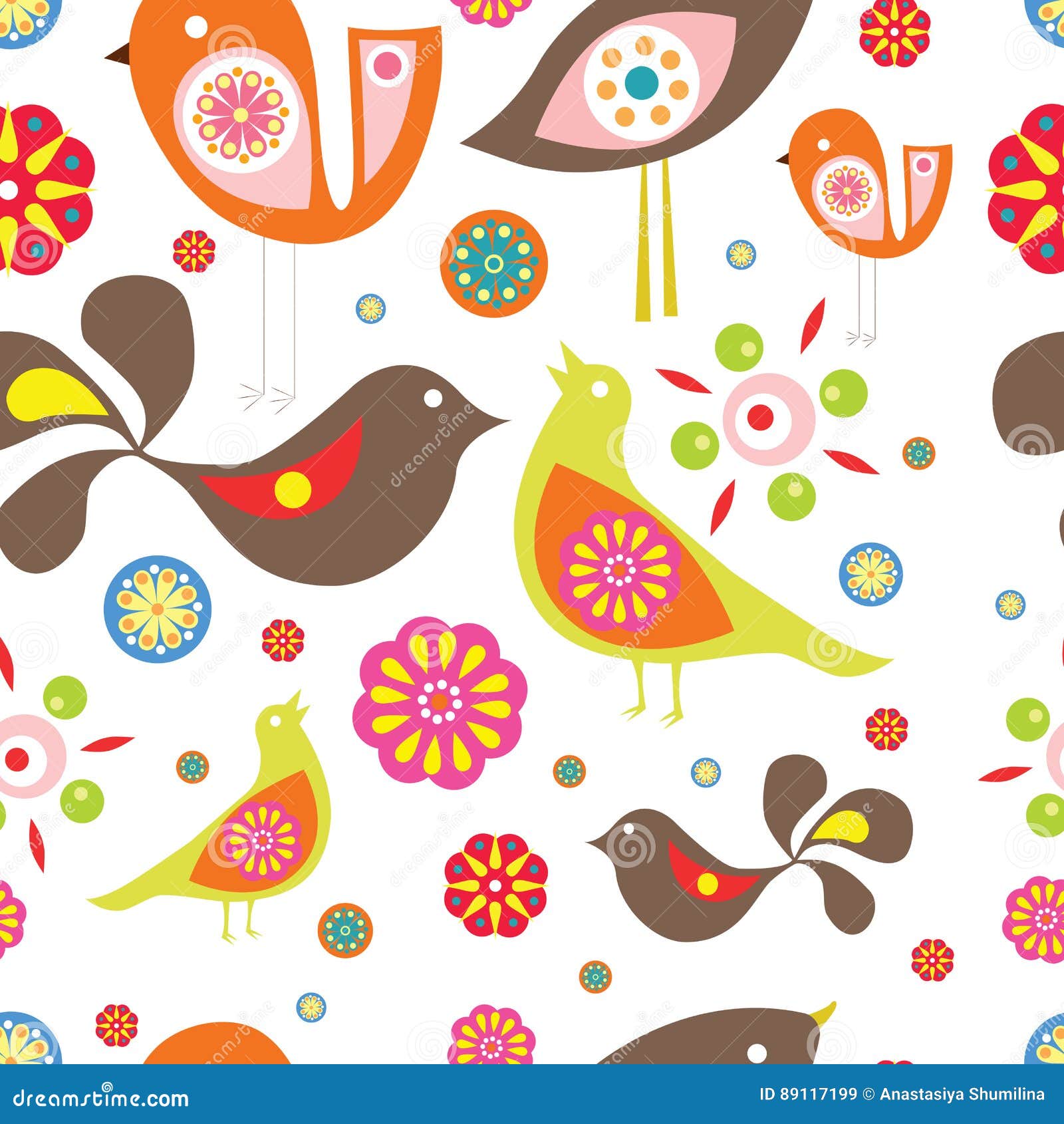 Colorful Little Birds. Seamless Vector Pattern Stock Vector ...