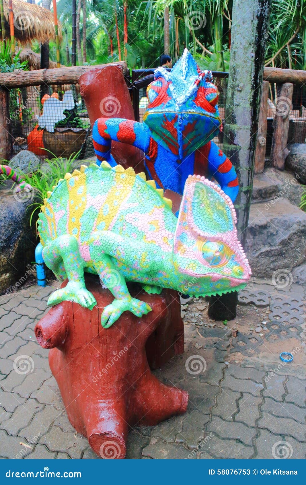 Colorful lizard statue stock image. Image of statue, plant - 58076753