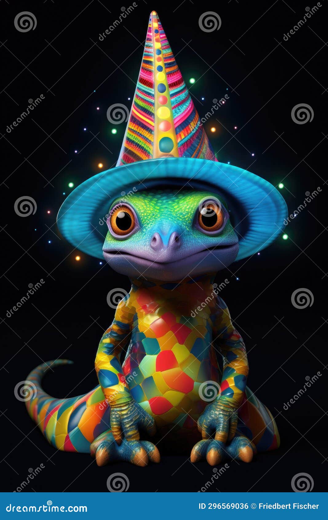 A Colorful Lizard Wearing a Colorful Hat Stock Illustration ...