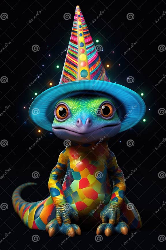 A Colorful Lizard Wearing a Colorful Hat Stock Illustration ...