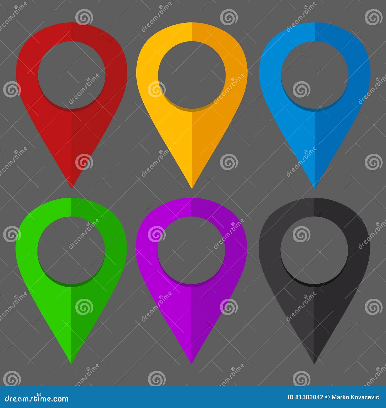 Colorful Location Pins stock vector. Illustration of position - 81383042