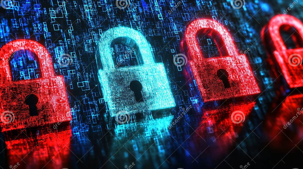 Digital Security Locks With Binary Code Background Illustrating Data