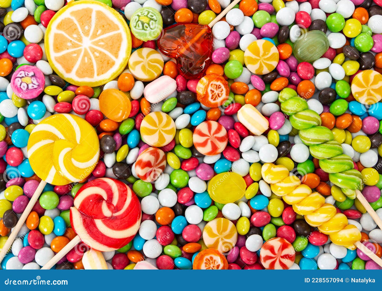 Colorful Lollipops and Different Colored Round Candy Stock Photo ...
