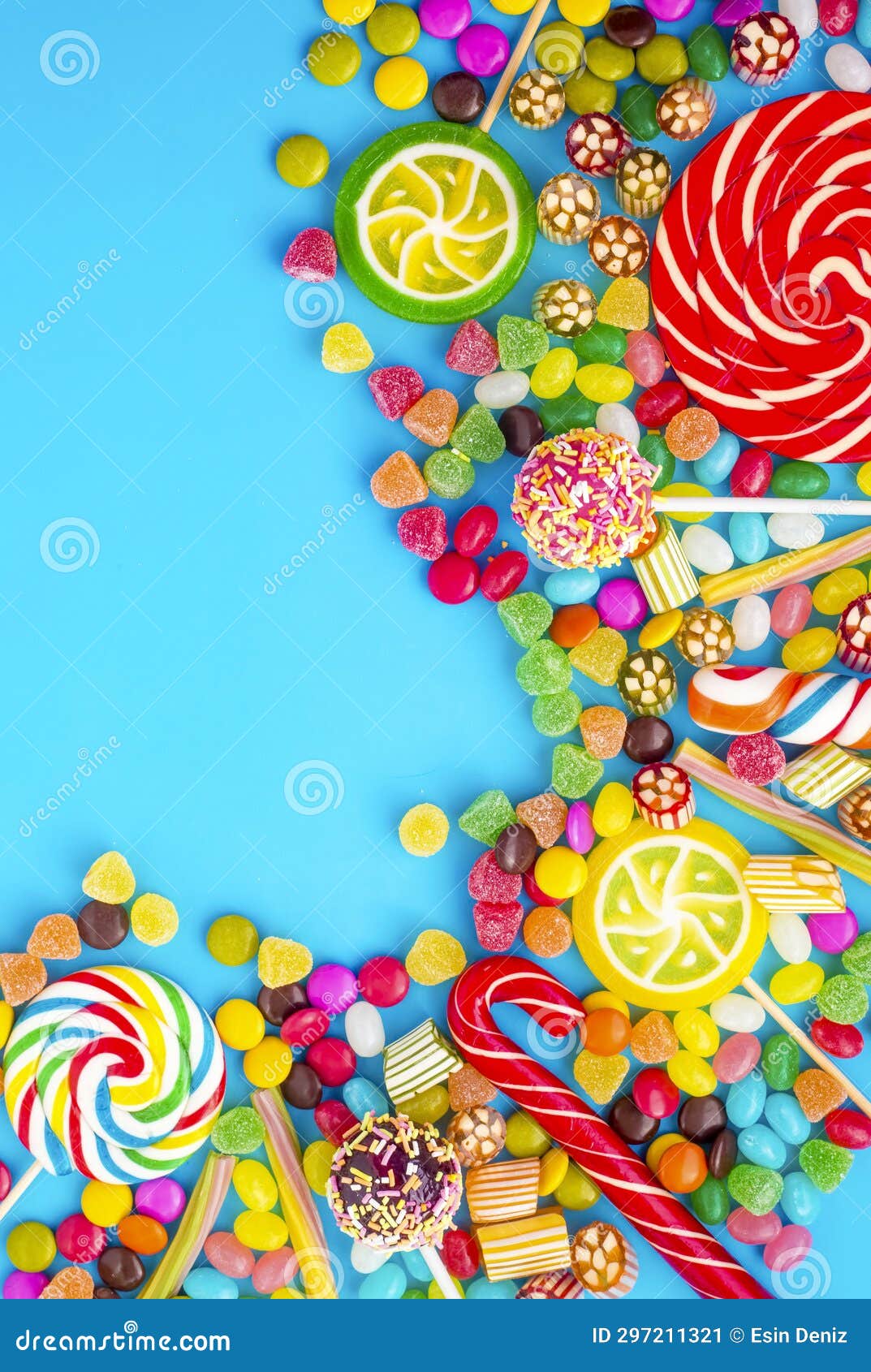 Colorful Lollipops and Different Colored Round Candy. Top View. Stock ...