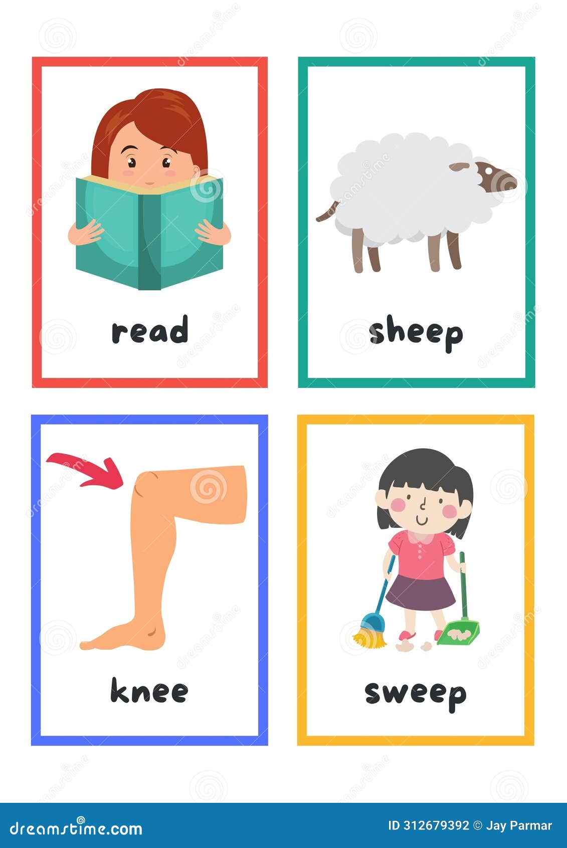 Colorful Long E Word Cards - 4 Stock Illustration - Illustration of ...