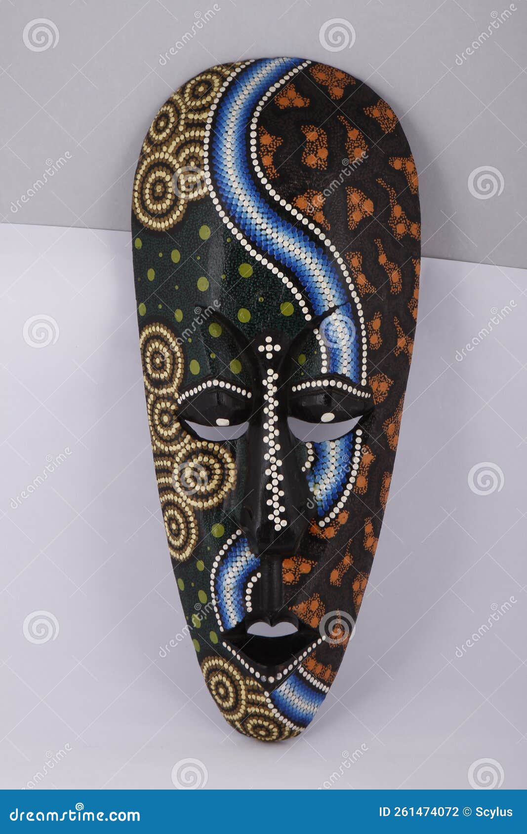 Colorful Long Face Tribal Mask on a White Background Stock Photo ...