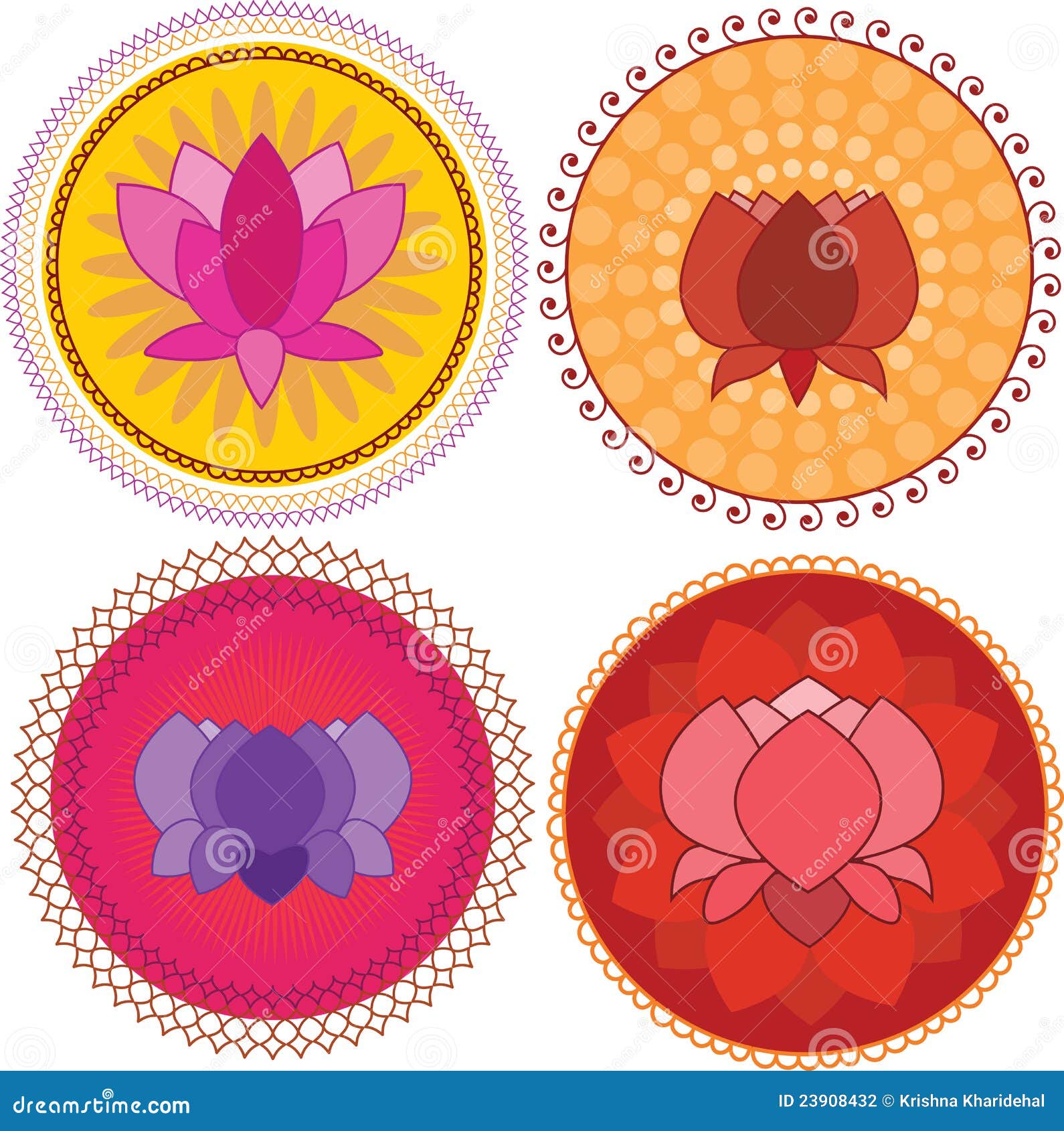 Colorful Lotus Mandala stock illustration. Illustration of petal - 23908432