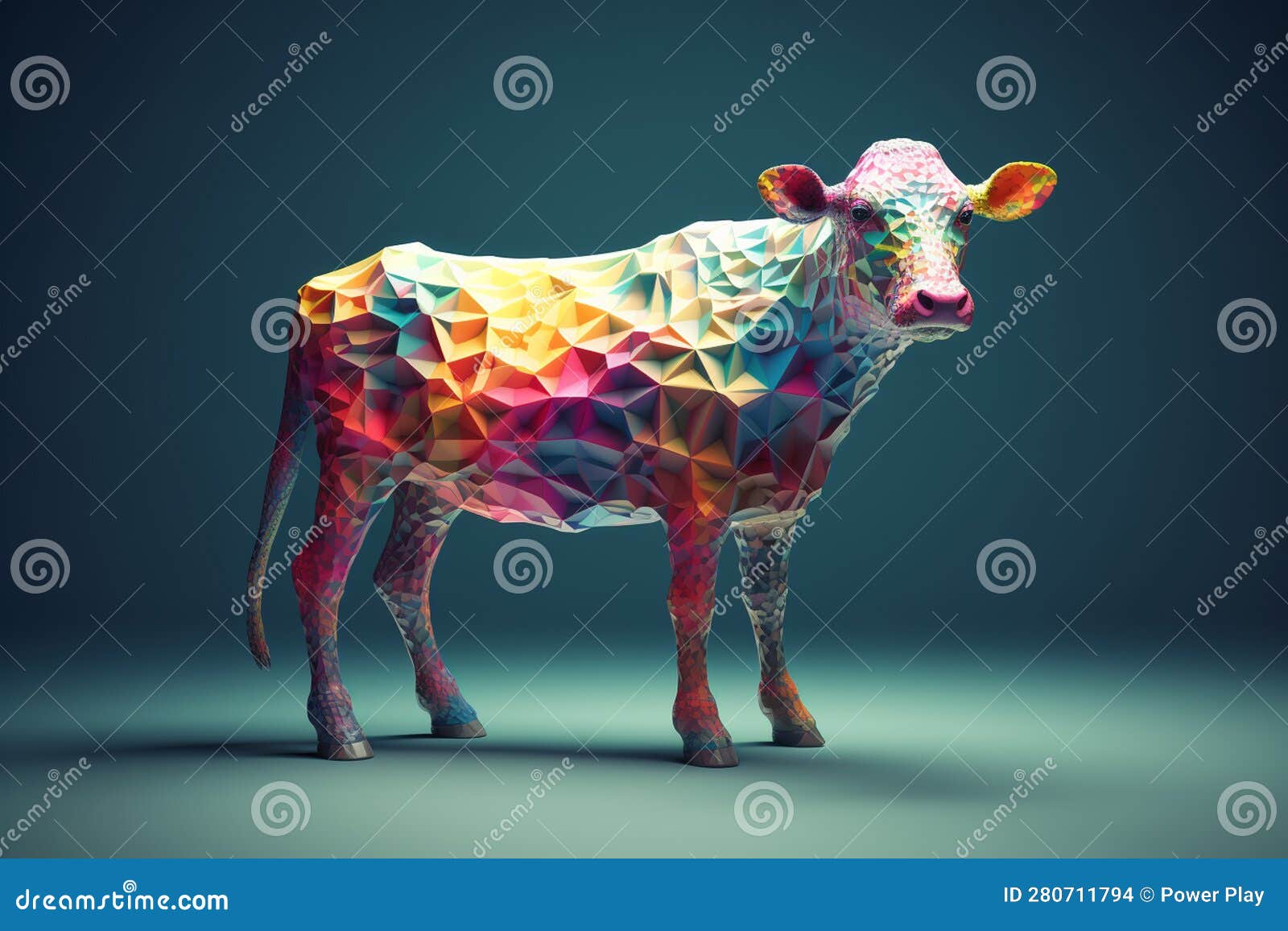 Colorful Low Poly Cow on Dark Background. 3D Rendering Generative Ai ...