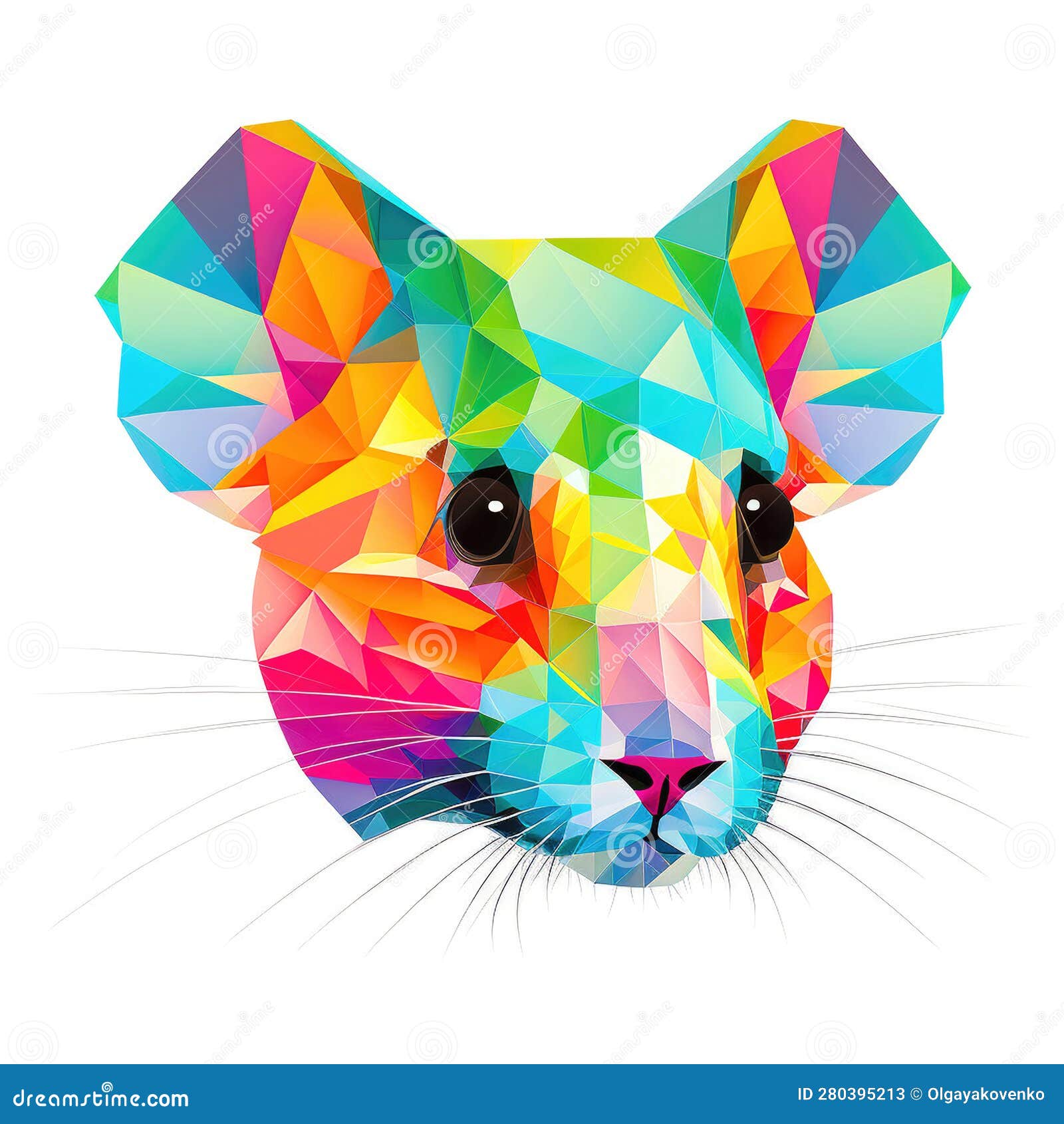 Colorful Low Poly Rat Head Isolated on White Background, Polygonal Ai ...
