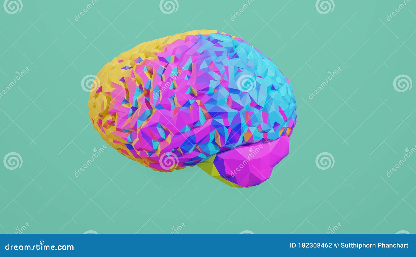Colorful Low Poly Side View Brain 3D Render Isolated on Background ...