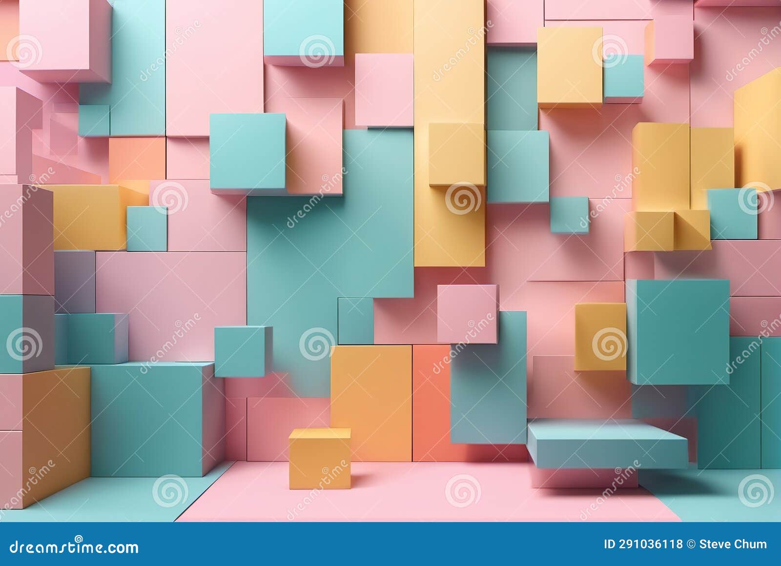Colorful Low Saturation 3D Square Wall Background Stock Illustration ...