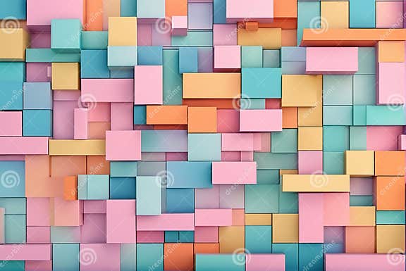 Colorful Low Saturation 3D Square Wall Background Stock Illustration ...
