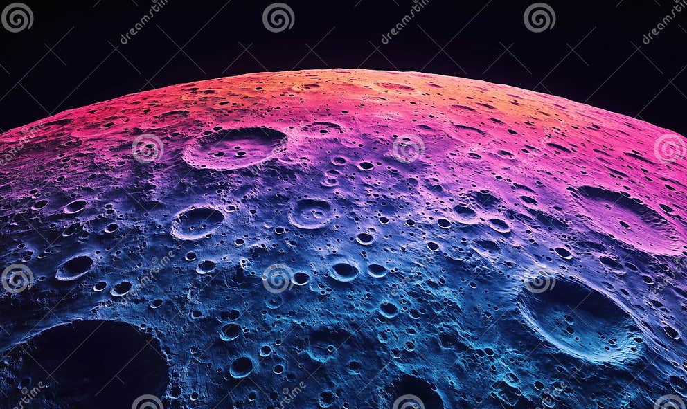 Colorful Lunar Surface with Craters and Gradient Sky at Twilight Stock ...