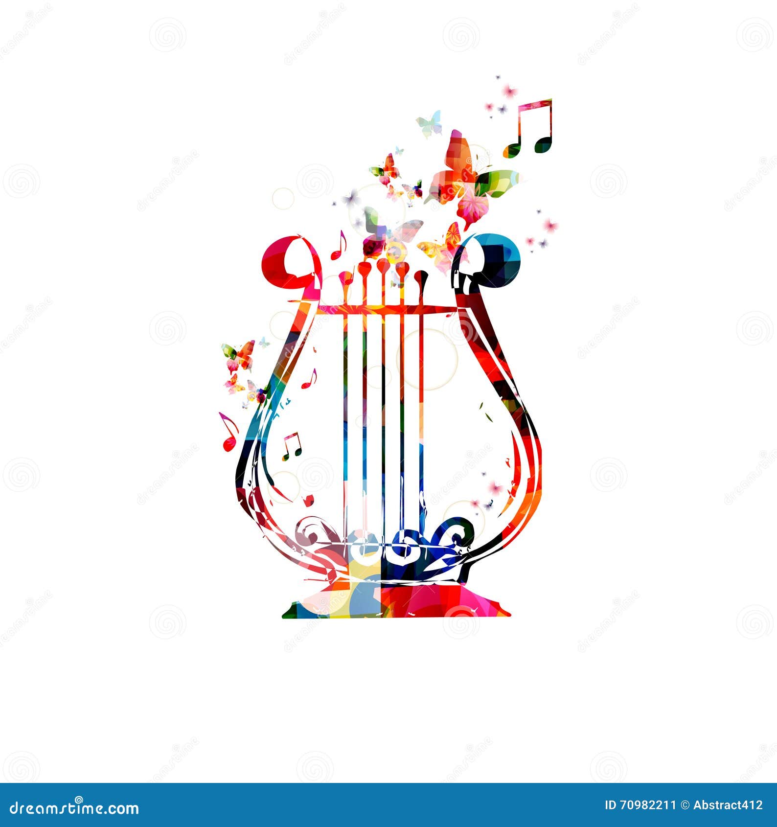 Colorful Lyre With Butterflies Cartoon Vector | CartoonDealer.com #70982211
