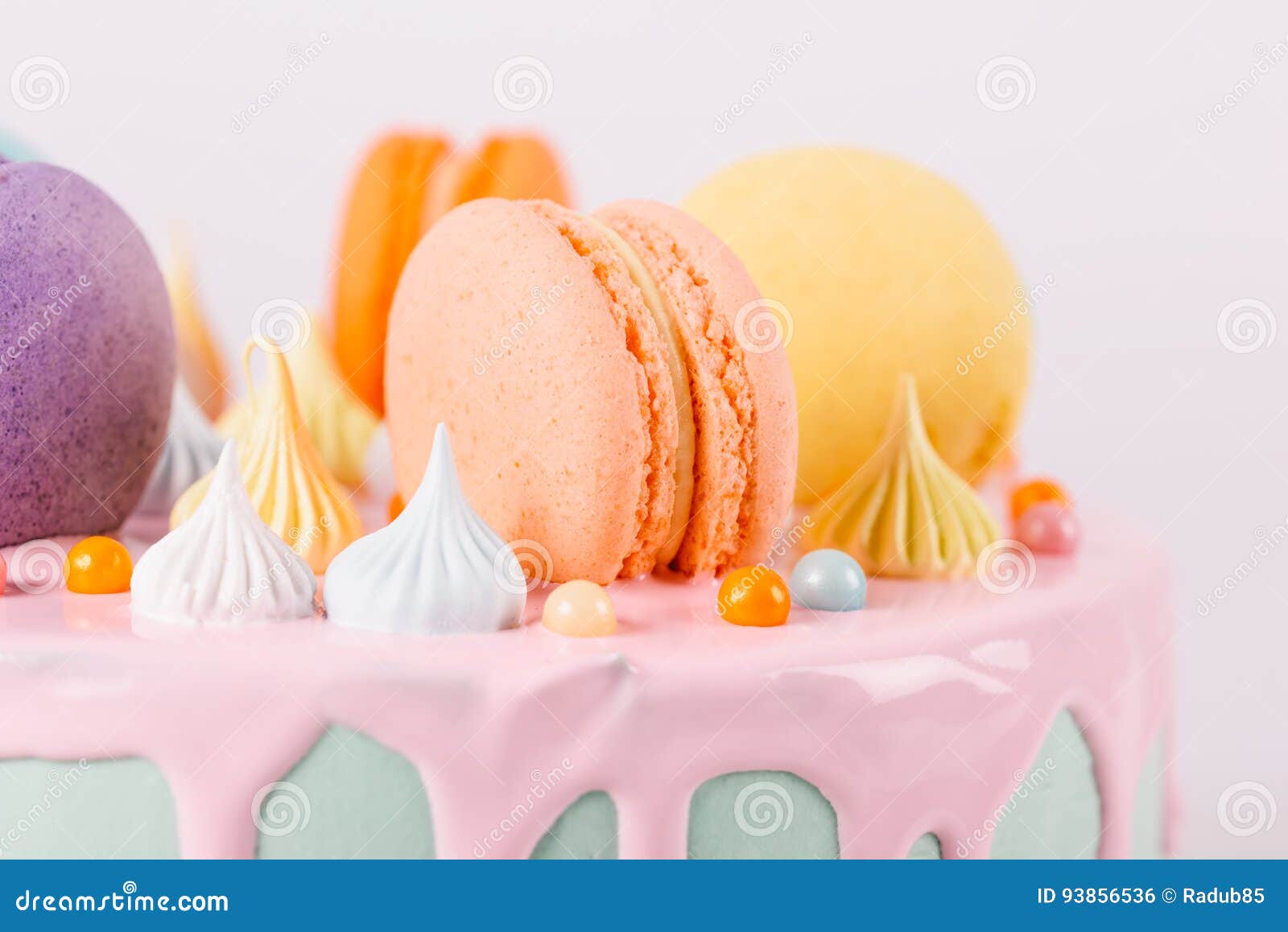 Colorful Macaron Birthday Cake and Candy Topping Stock Photo - Image of ...
