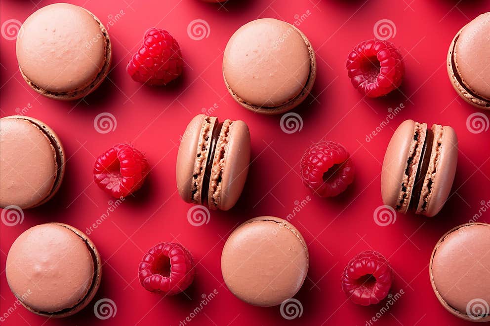 Colorful Macarons Cake - Raspberry Macaroon on Red - Food Pattern Stock ...