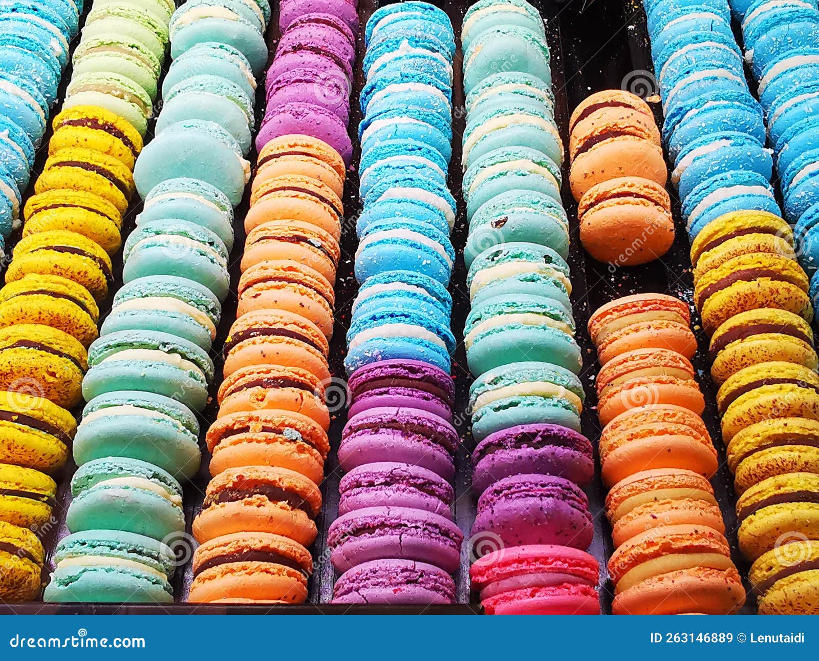 Colorful Macarons Cakes Put in Rows Stock Image - Image of baking, rows ...