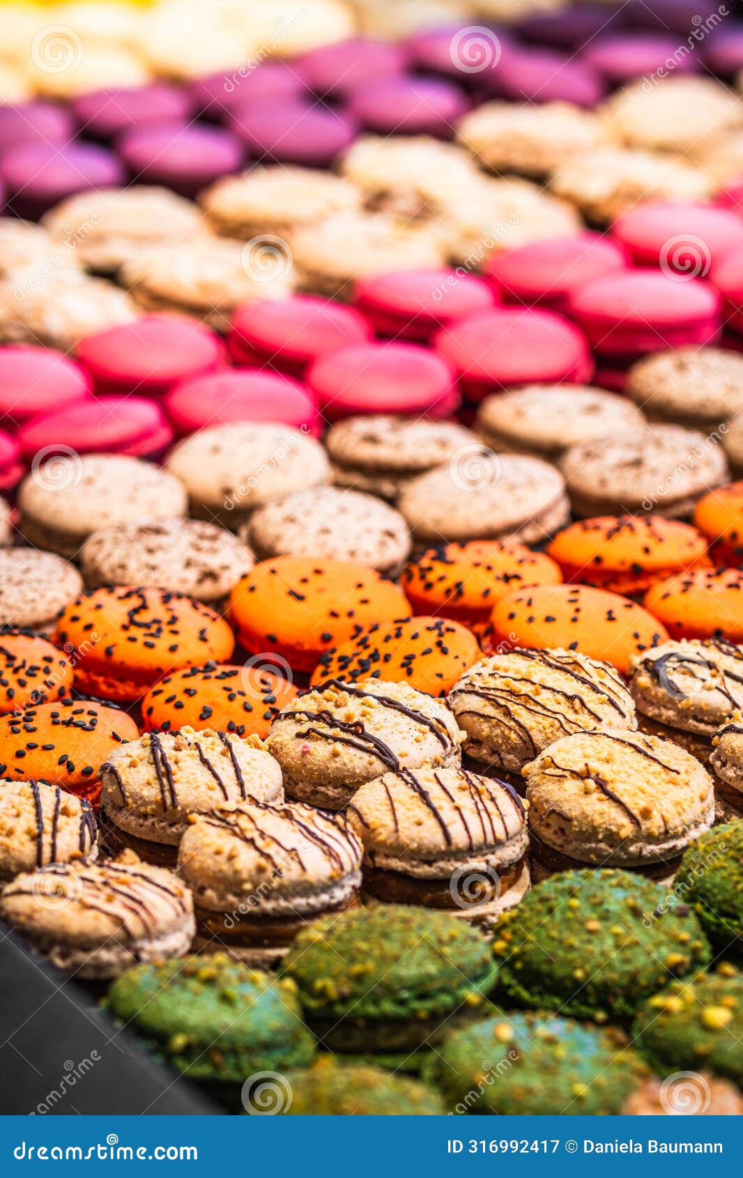 Colorful Macarons in the Counter of a Bakery, Pastry Shop Stock Image ...