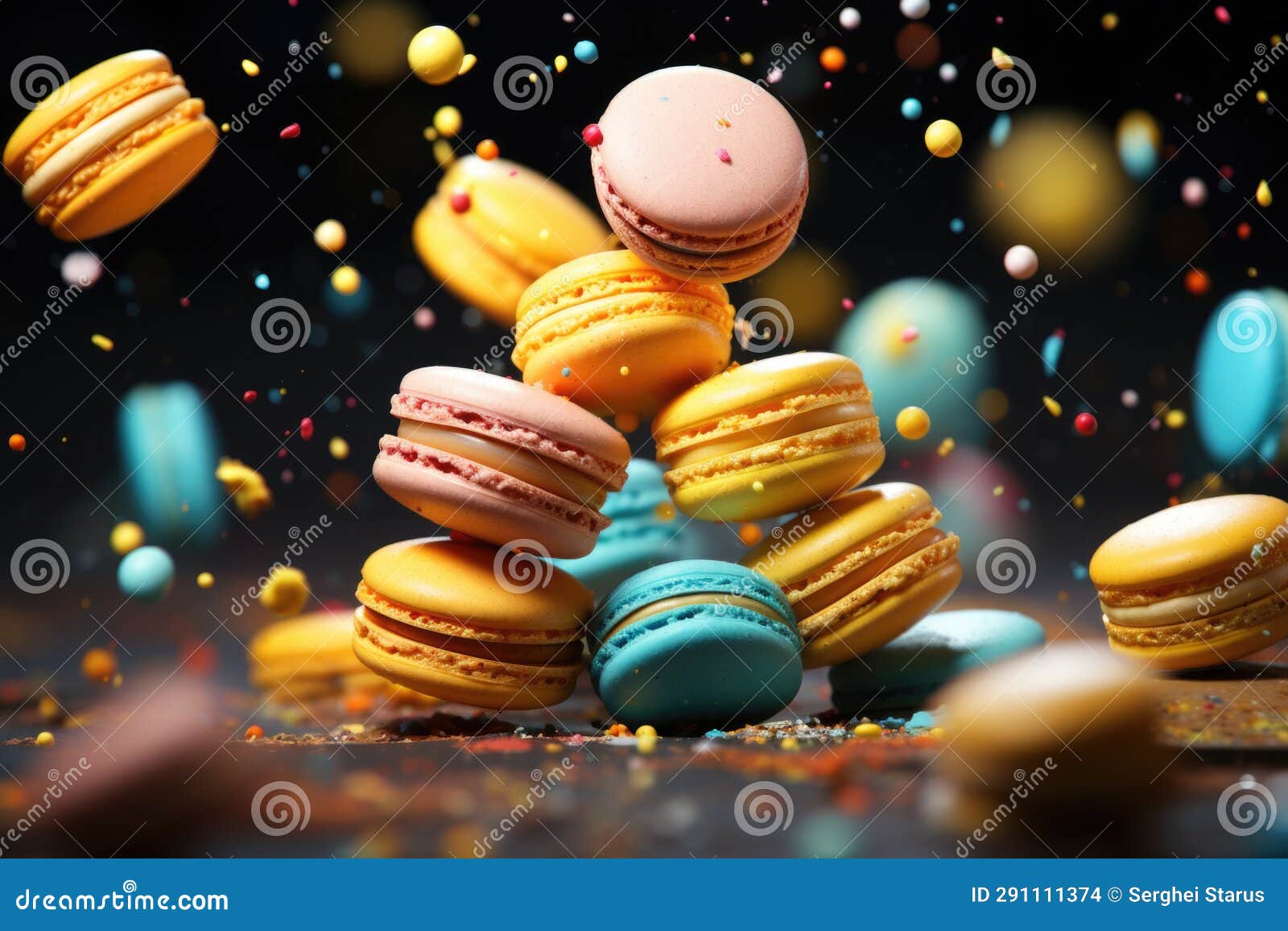 Colorful Macarons Falling from the Air, AI Stock Illustration ...