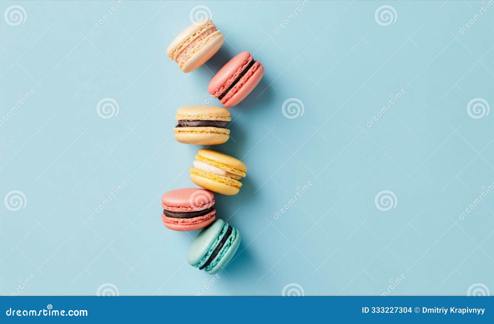 Colorful Macarons Falling on a Light Blue Background Stock Illustration ...