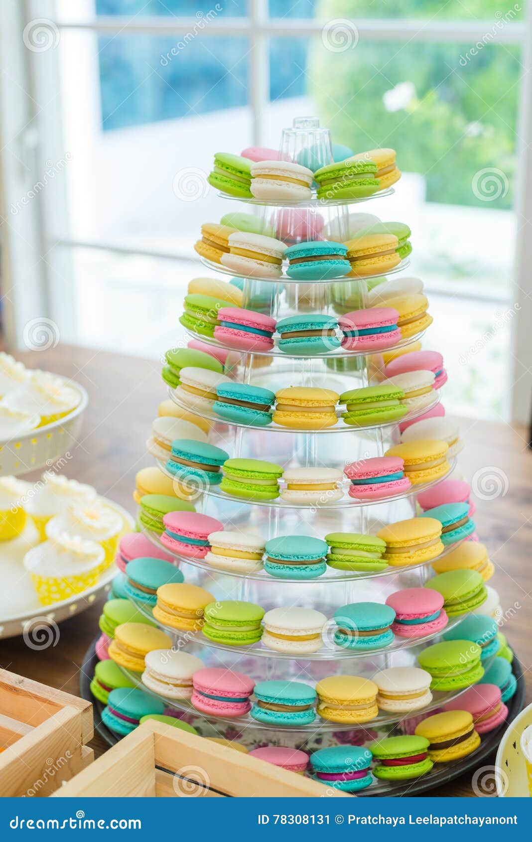 Colorful Macarons on Pyramid-shaped Plastic Stand Stock Image - Image ...