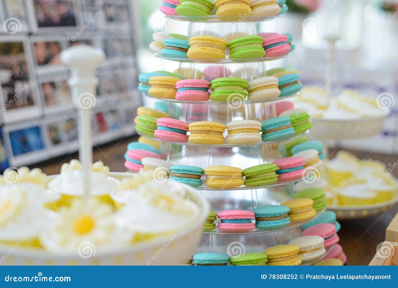 Colorful Macarons on Pyramid-shaped Plastic Stand Stock Photo - Image ...