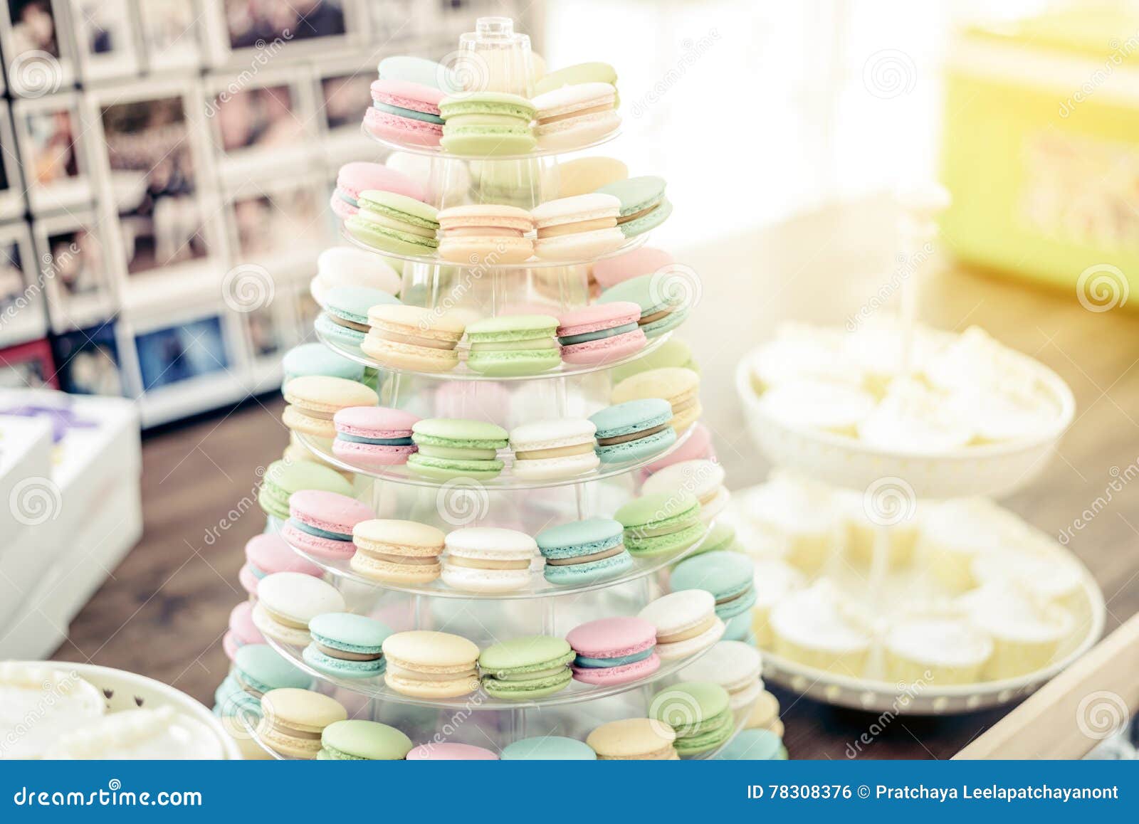 Colorful Macarons on Pyramid-shaped Plastic Stand Stock Photo - Image ...
