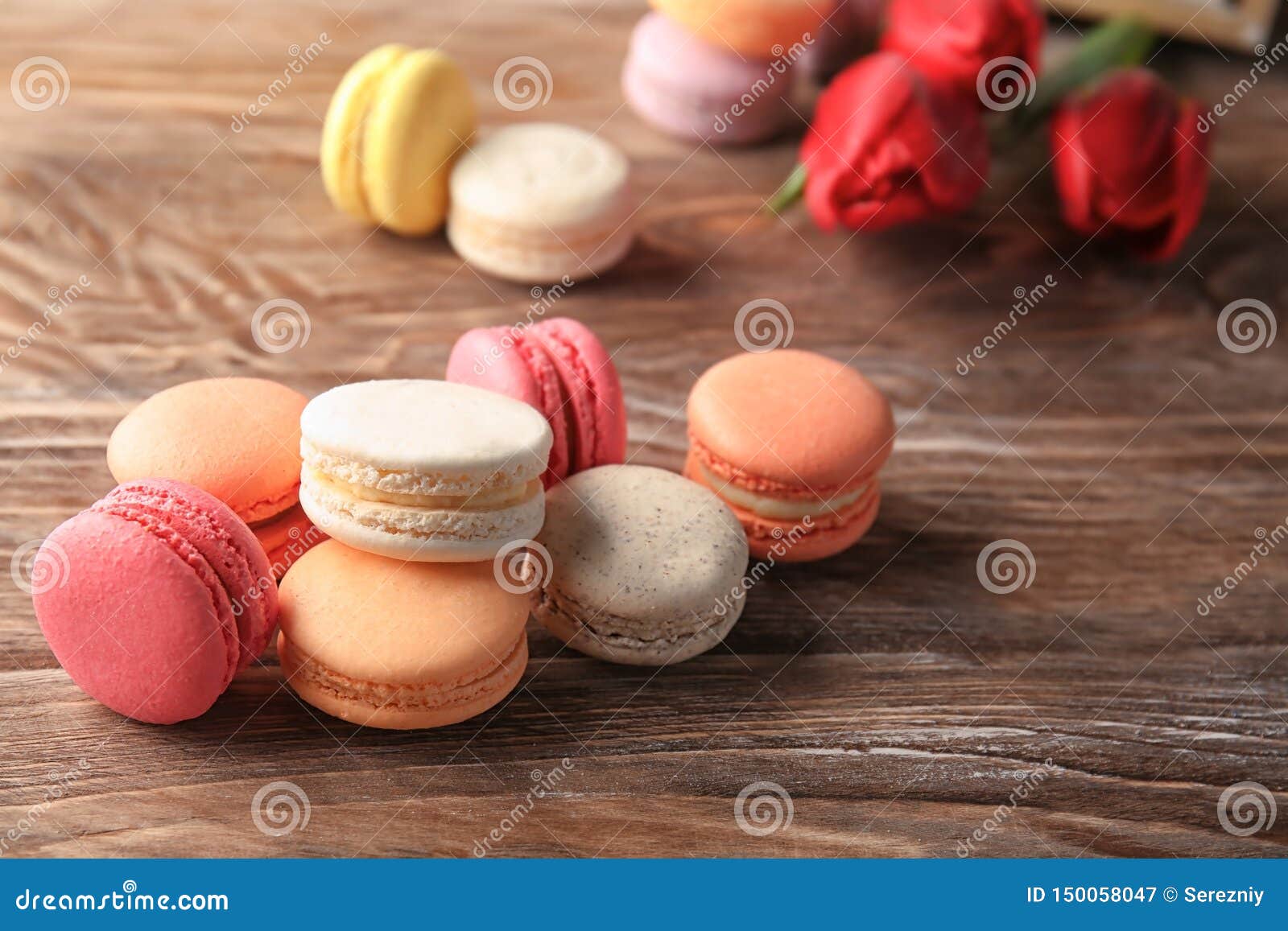 Colorful Macarons on Table, Closeup Stock Image - Image of baked, food ...