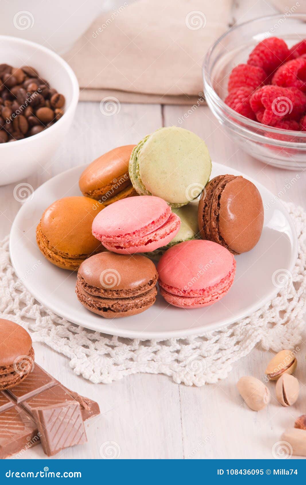 Colorful macarons. stock image. Image of food, cocoa - 108436095