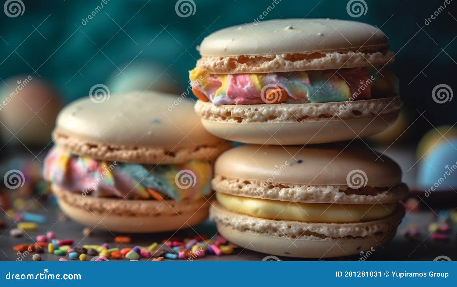 Colorful Macaroon Stack, a French Gourmet Indulgence on Wood Table ...