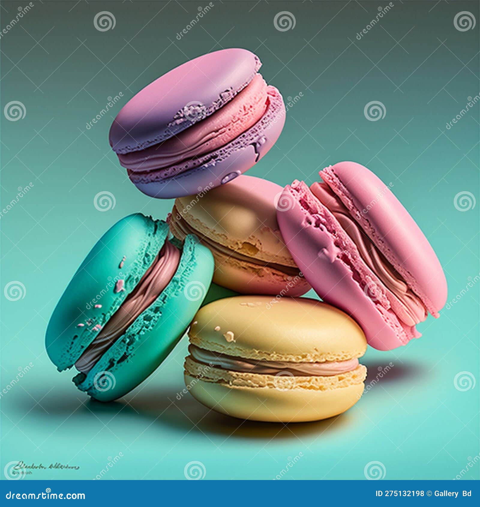 Colorful Macaroons on Blue Background. 3D Illustration. Stock ...