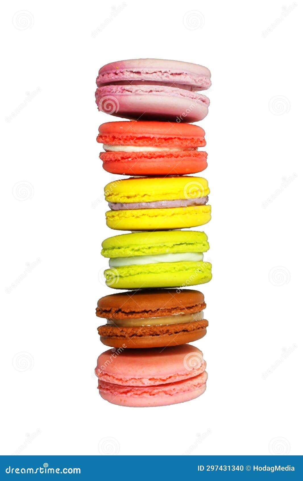 Colorful Macaroons Isolated on White, Tall Stack of Six Different Stock ...