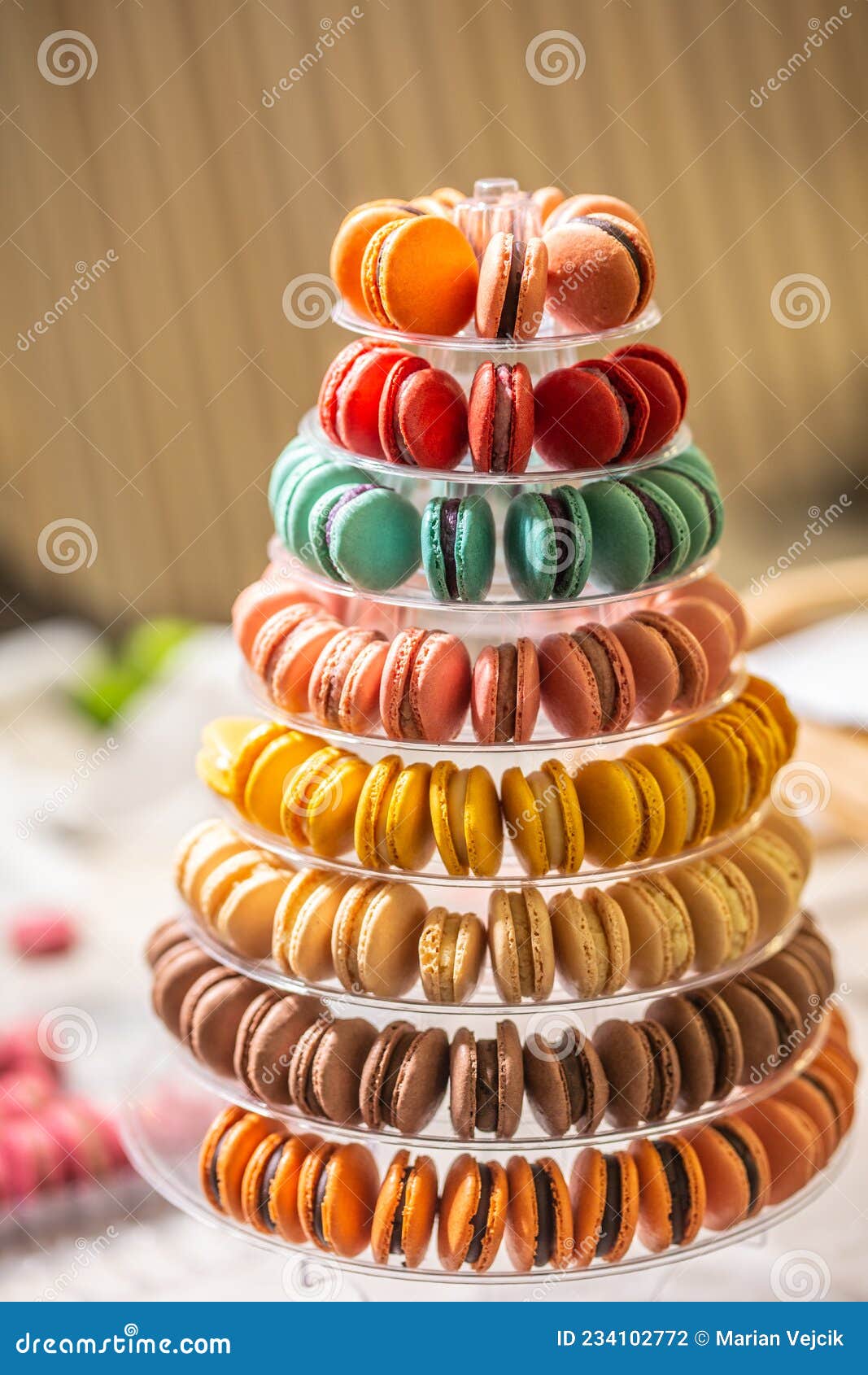 Colorful Macaroons on a Tower Tray in a Pastry Shop Stock Photo - Image ...