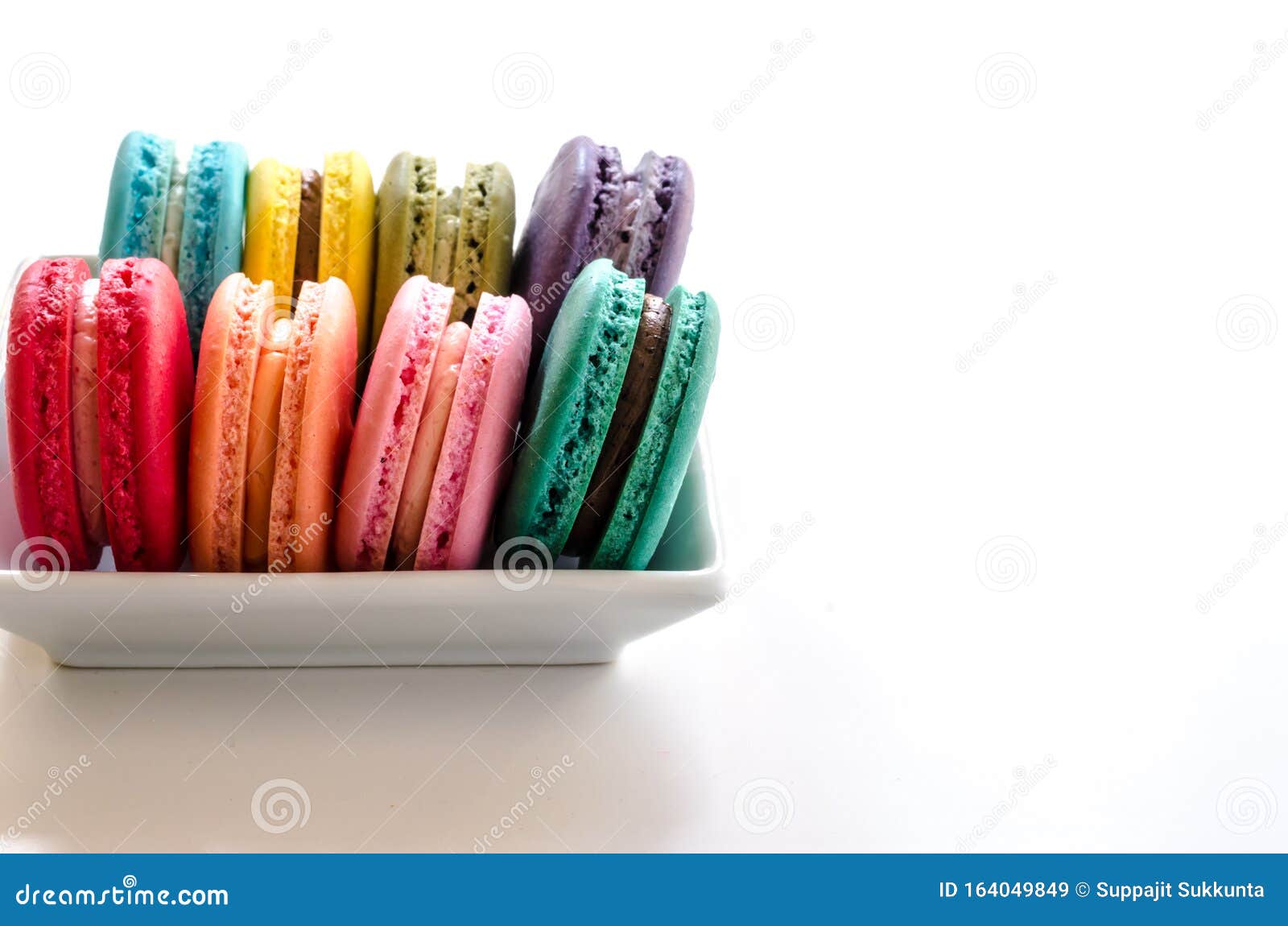 Colorful Macaroons on White Table Background. Stock Image - Image of ...