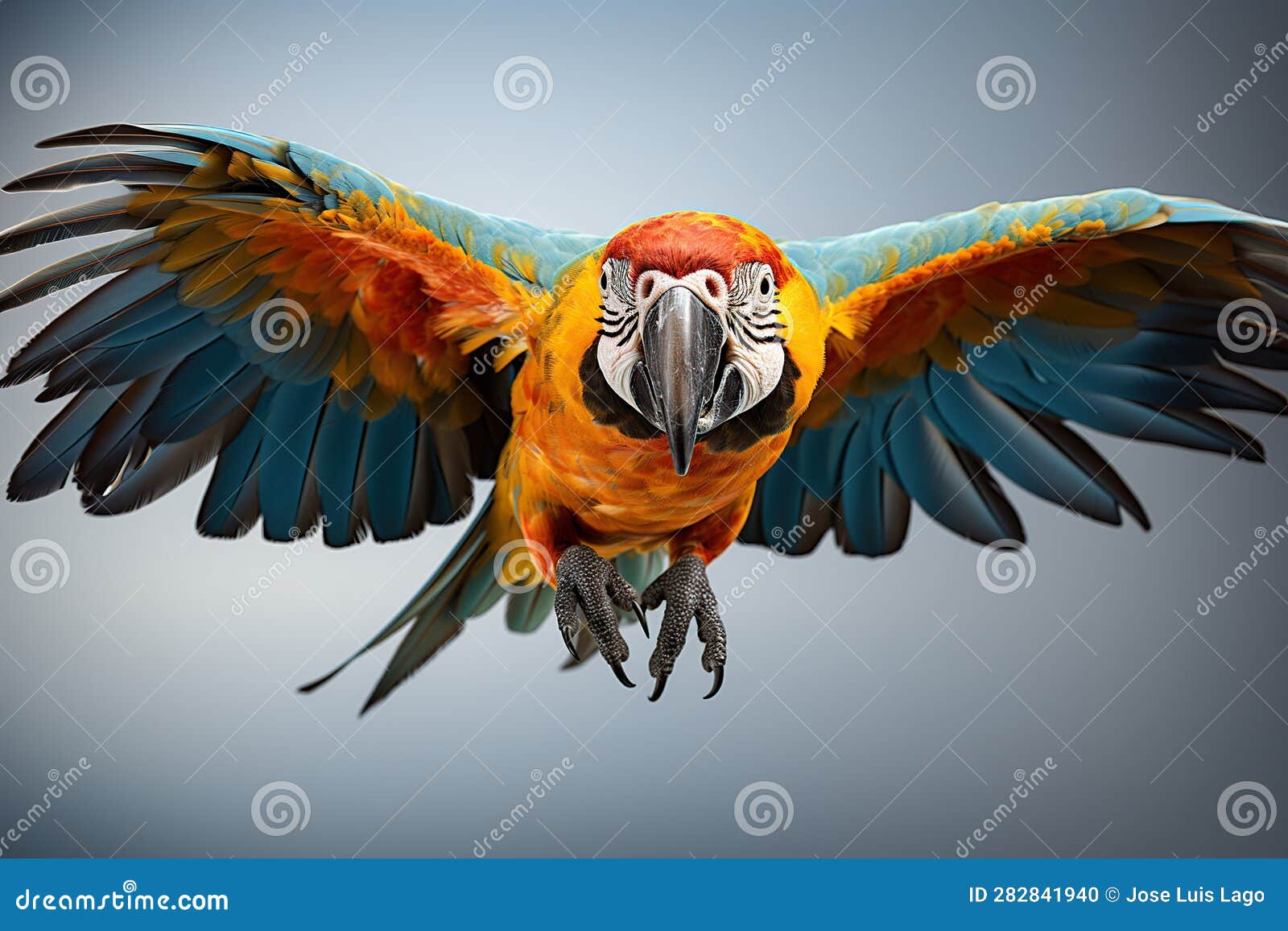 Colorful Macaw Flying with Its Wings Spread Stock Illustration ...