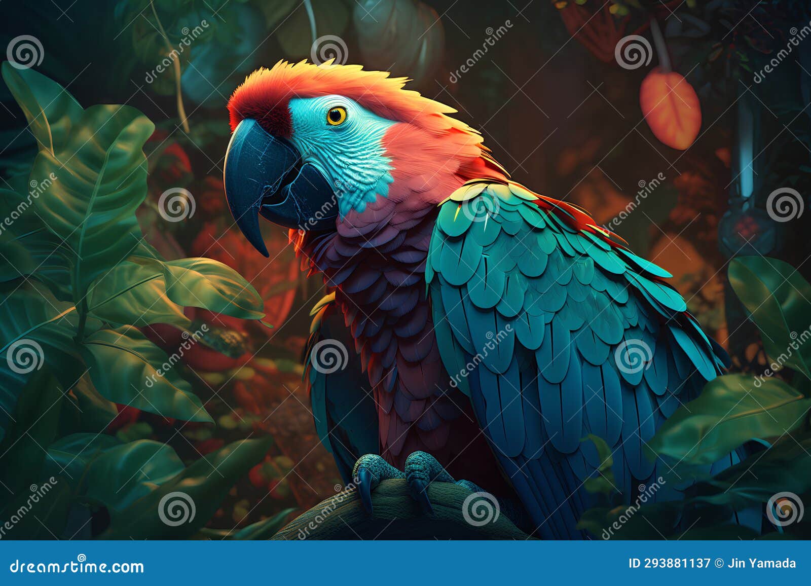 Colorful Macaw Parrot in the Jungle. 3d Rendering Stock Illustration ...