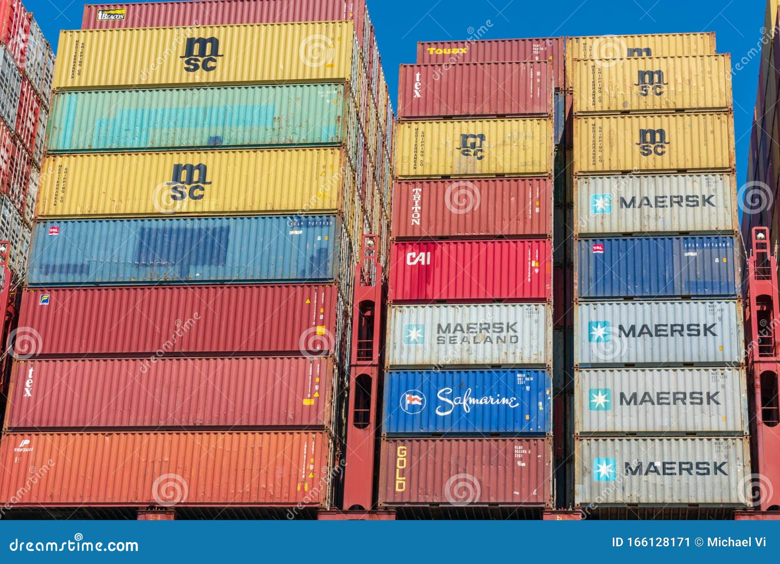 Colorful Maersk, MSC, Hamburg Sud Shipping Containers Stacked at ... Colorful Maersk, MSC, Hamburg Sud Shipping Containers Stacked at ...