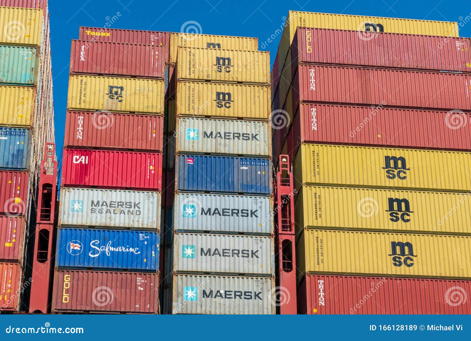 Colorful Maersk, MSC, Hamburg Sud Shipping Containers Stacked at ... Colorful Maersk, MSC, Hamburg Sud Shipping Containers Stacked at ...